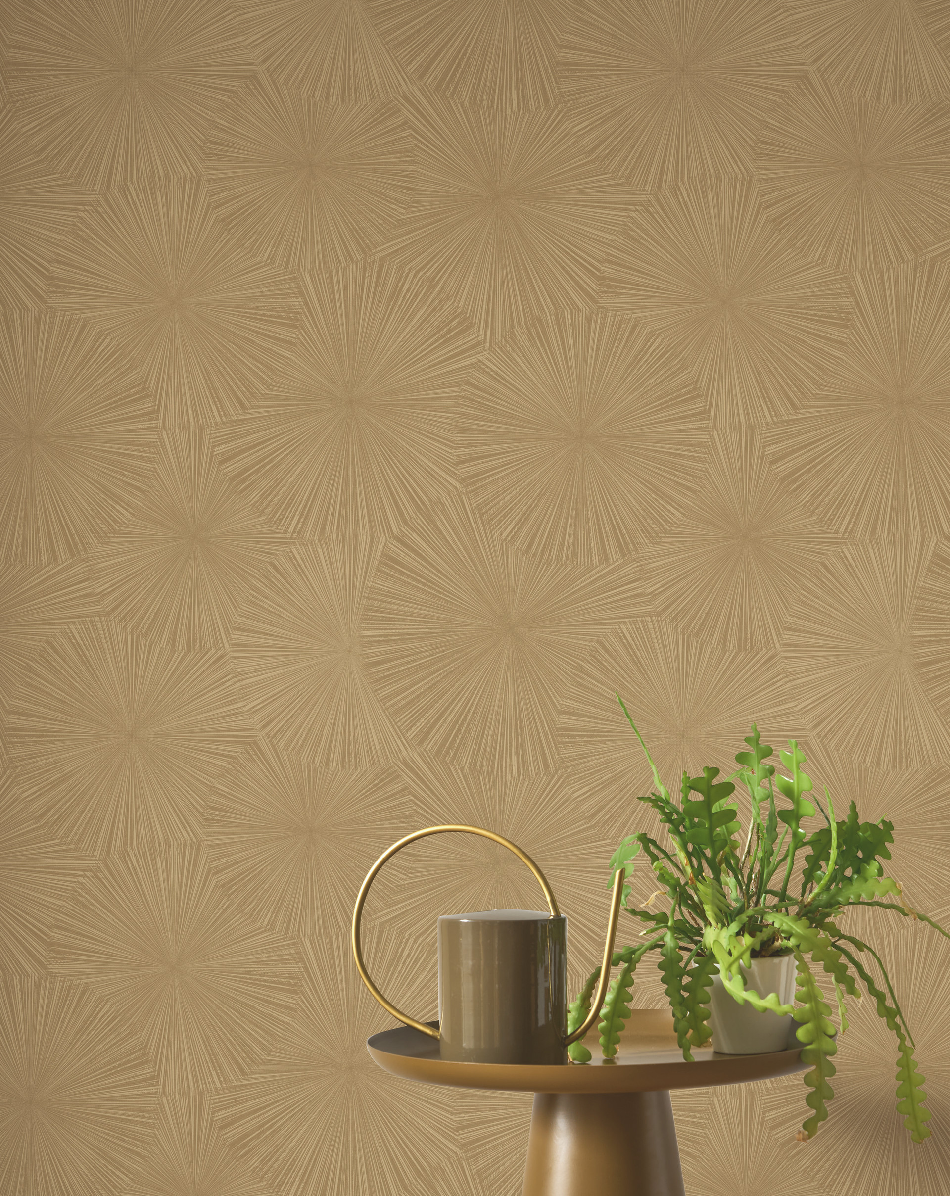 Matte Camel Textured Vinyl Sunburst Wallpaper | Casadeco