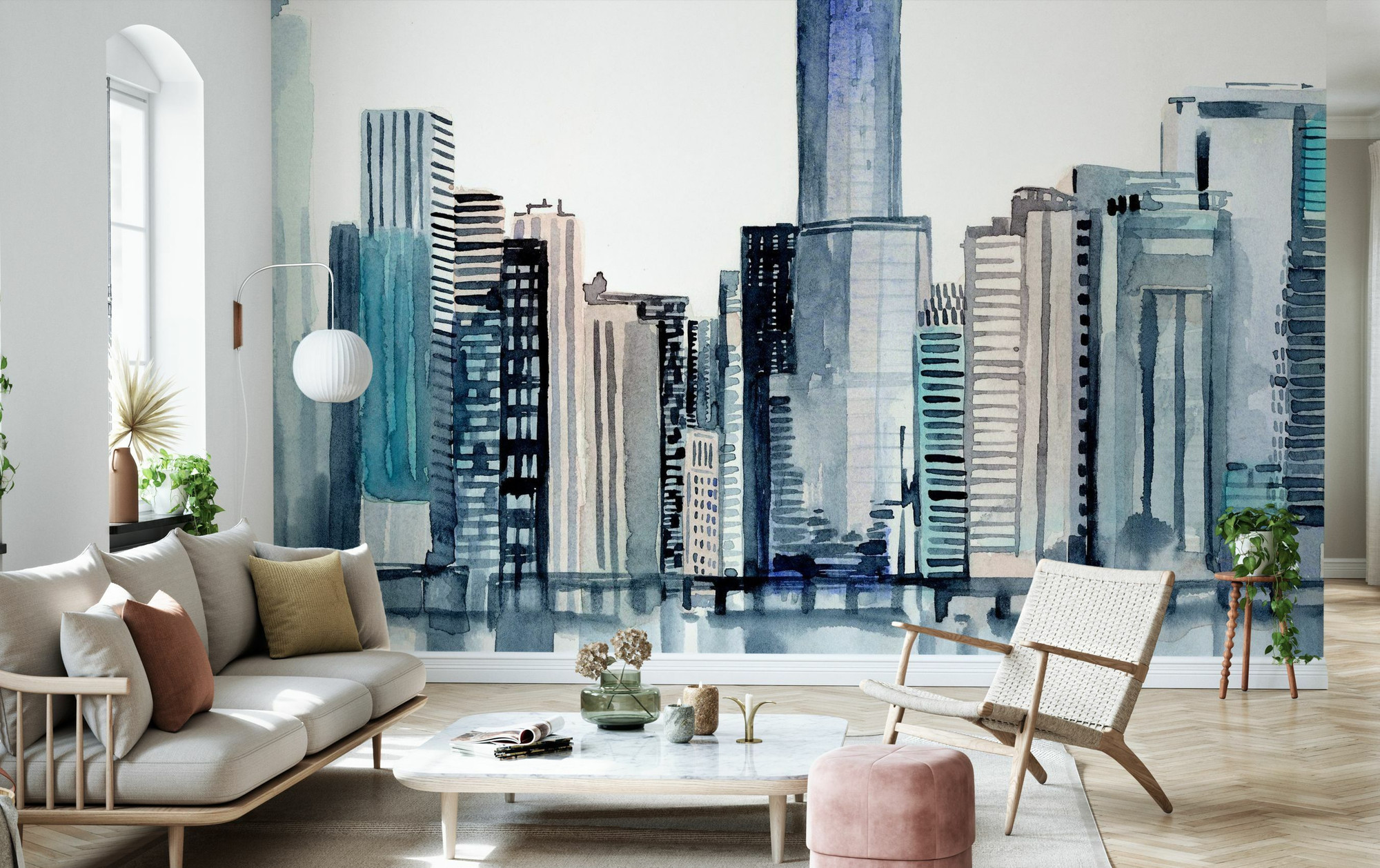 Hand Painted City Scape Wallpaper Wall Mural | Photowall Sweden ...