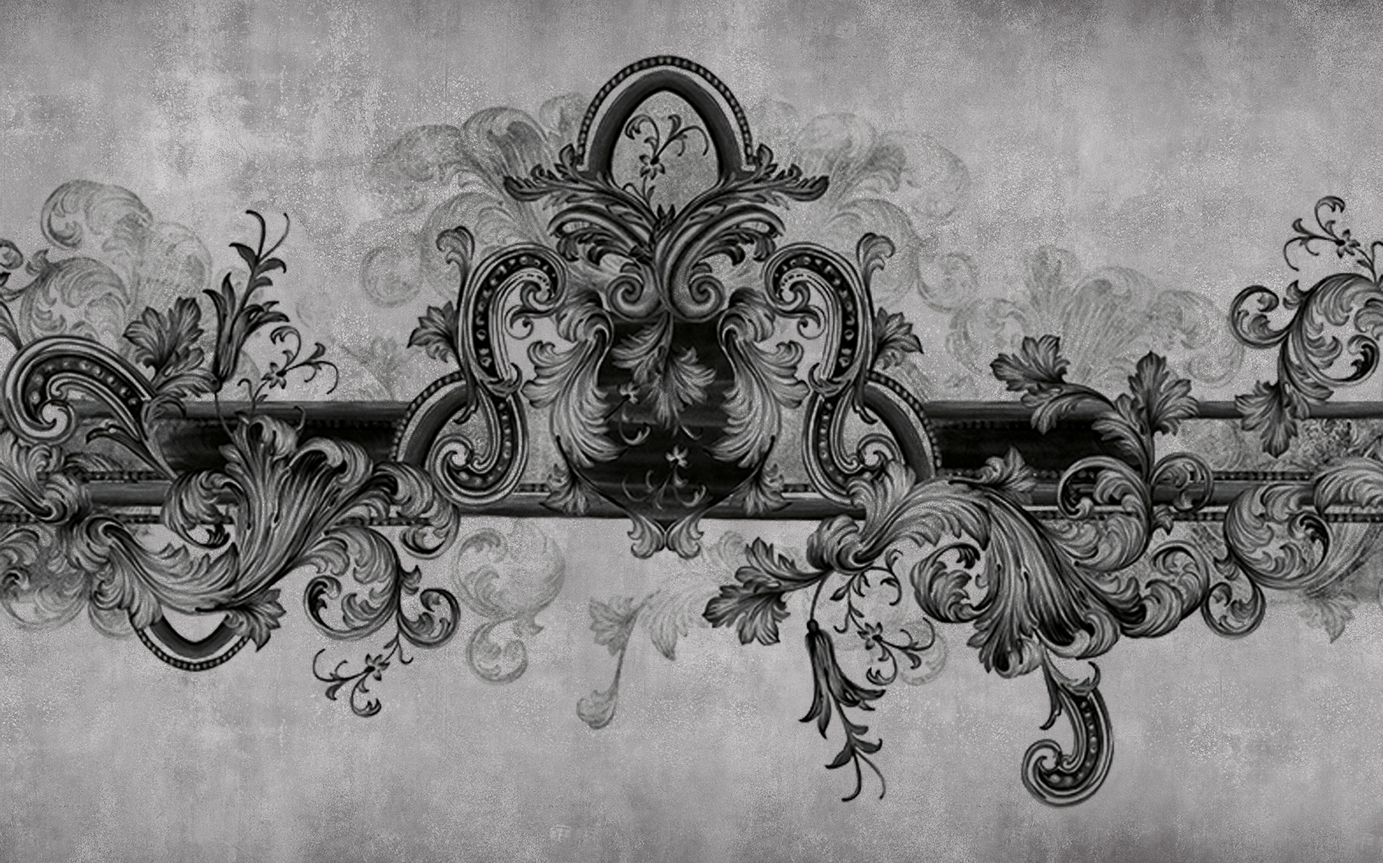 Vintage Style Baroque Wallpaper Mural - Black