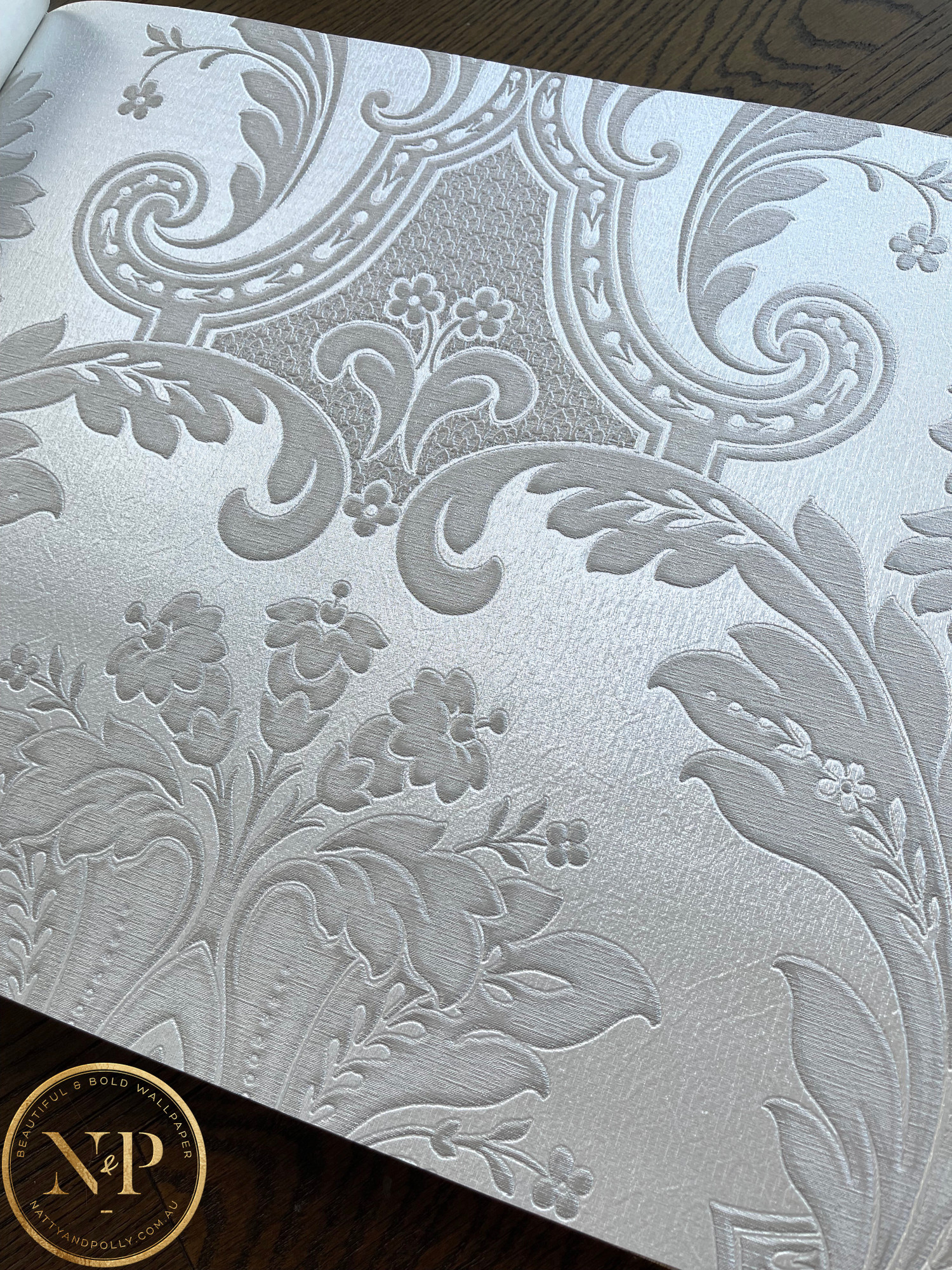 Large Scale Damask Cream Vinyl Wallpaper