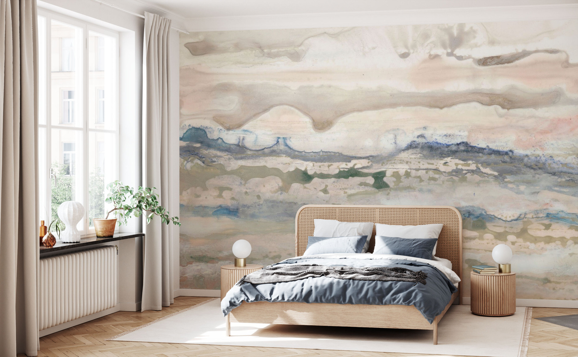 Coastal Watercolour Horizon Effect Pastel Multicolour Wallpaper Mural