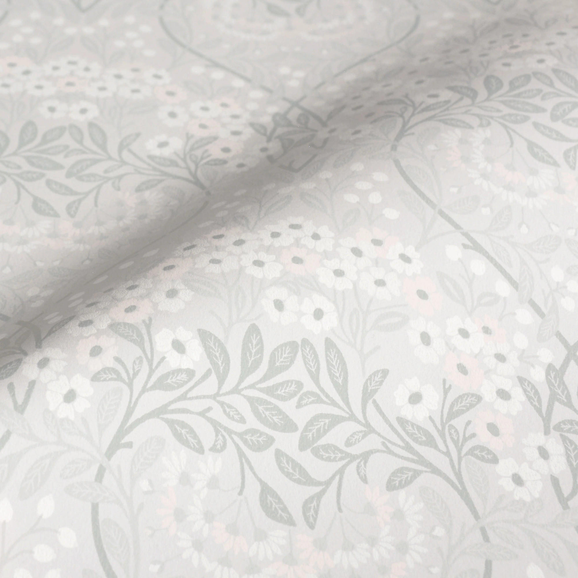 Symmetric Geometric Floral Pattern Grey Wallpaper