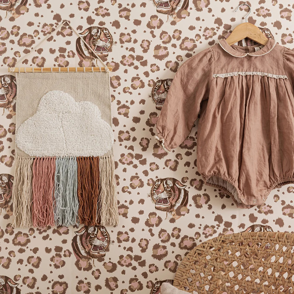 Egyptian Cat Tiger Red Cream Non Woven Wallpaper | Wear The Walls Bubastis