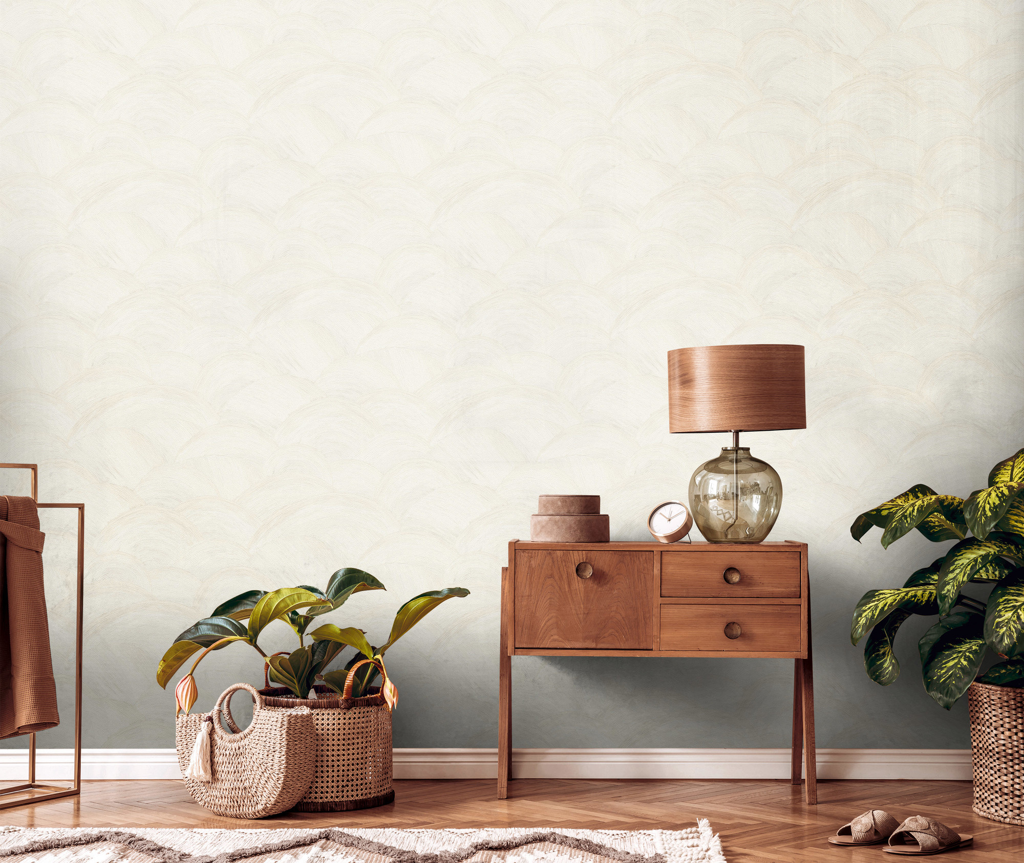 Hand Painted Effect Cream Non Woven Wallpaper | AS Creation