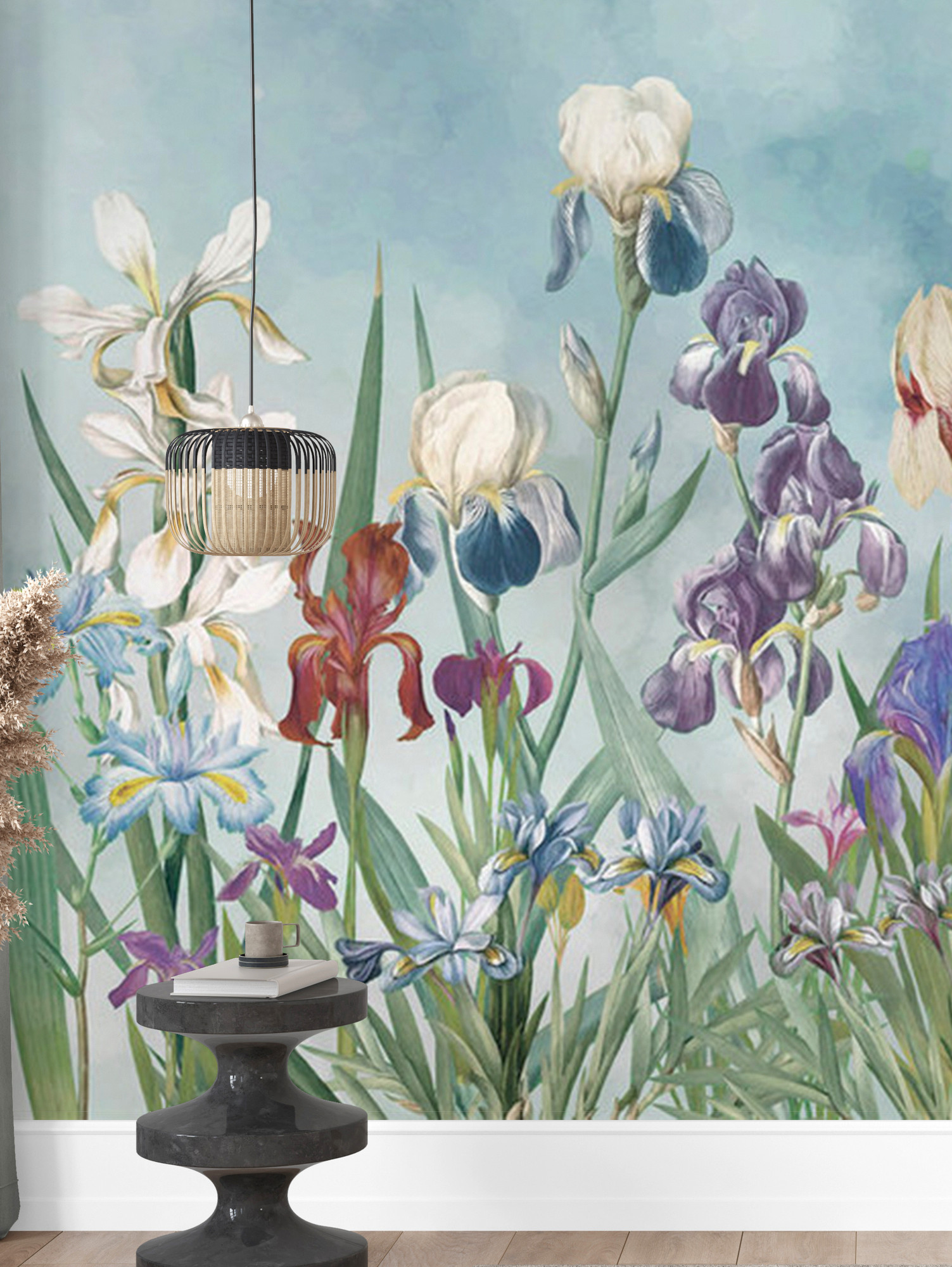 Growing Iris Flowers Blue Multicolour Mural Vinyl Wallpaper | Imary By ...