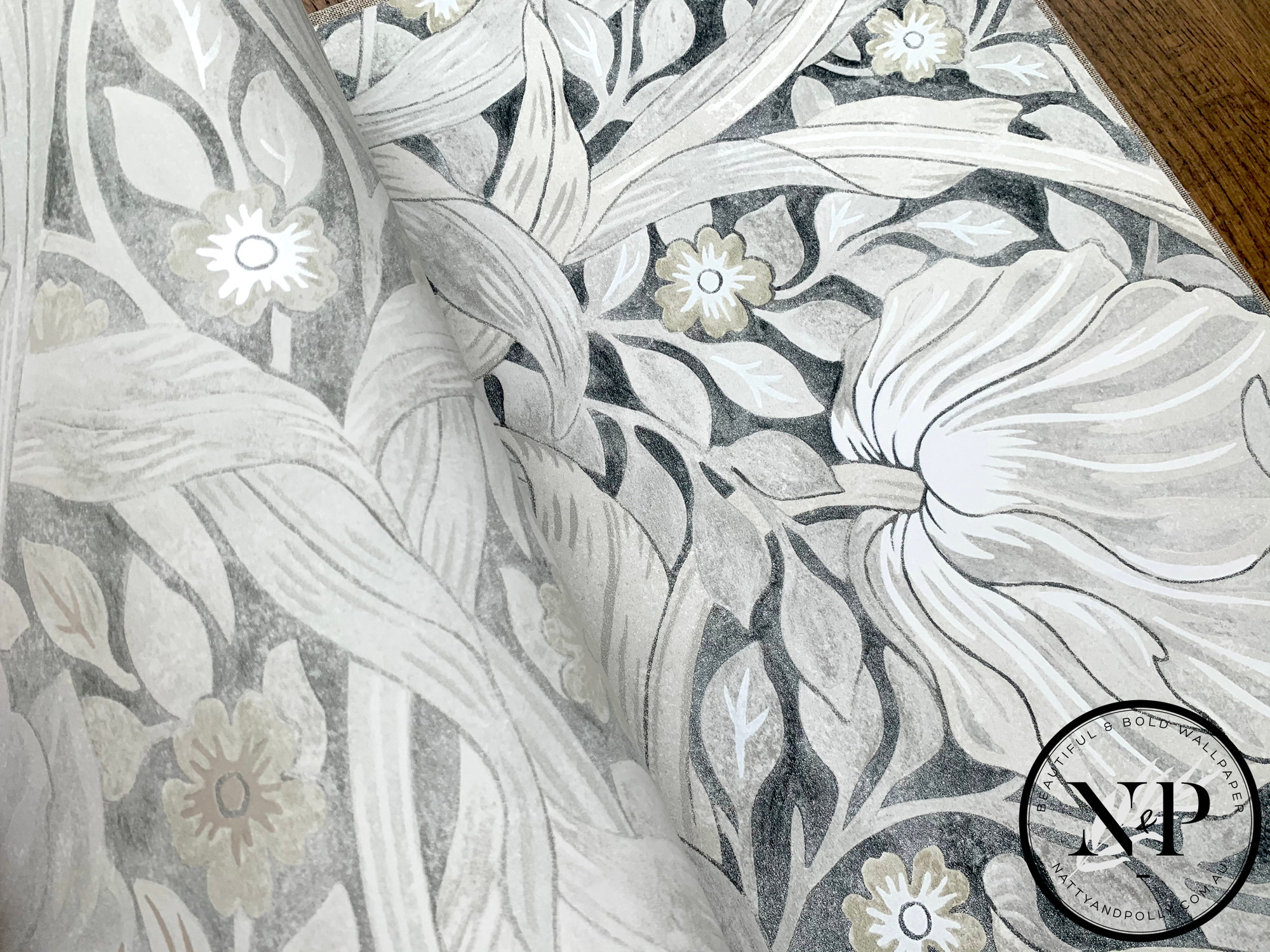 Vintage Textured Damask Large Scale Floral Wallpaper Grey | Morris and ...