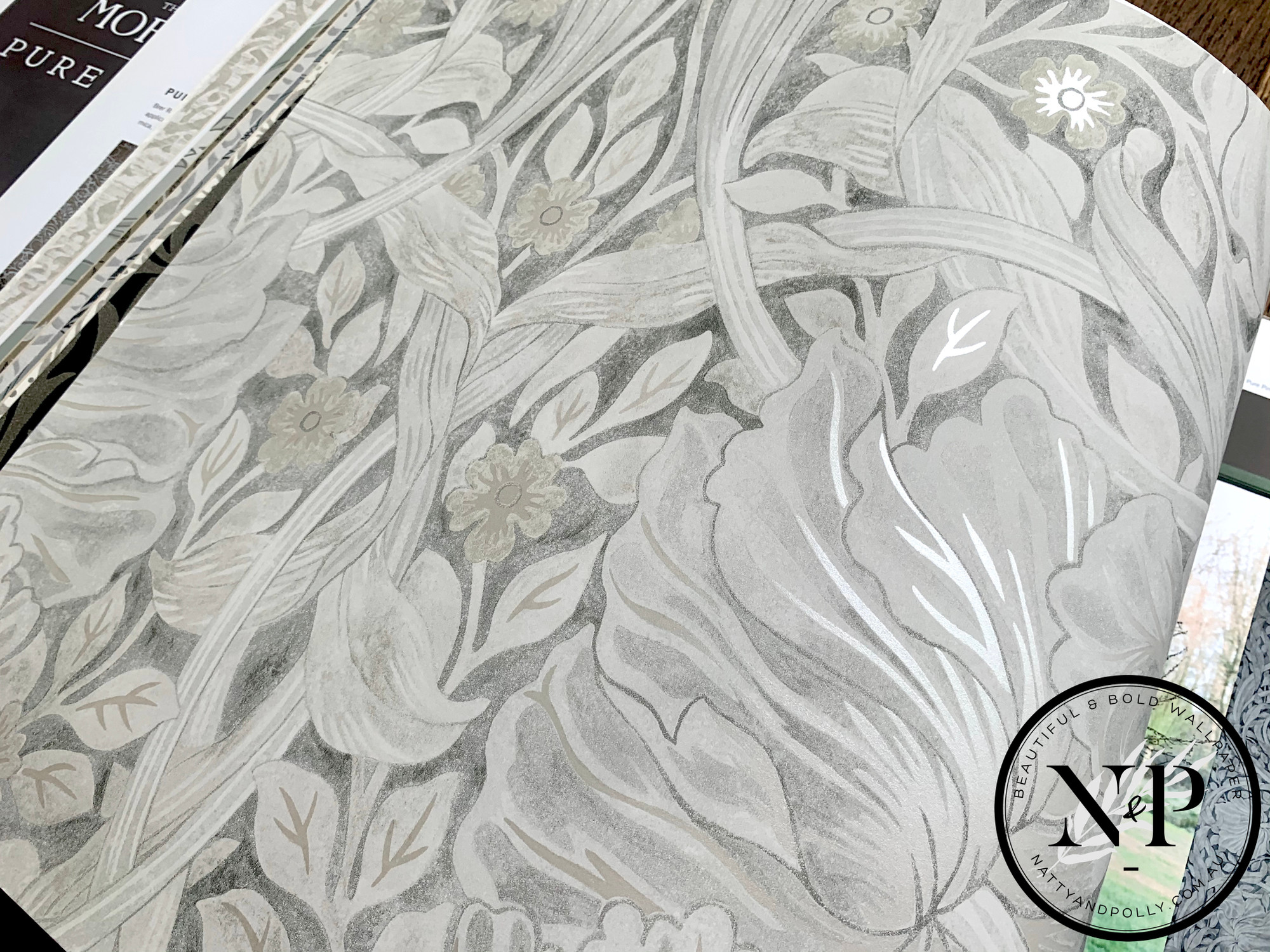 Vintage Textured Damask Large Scale Floral Wallpaper Grey | Morris and ...