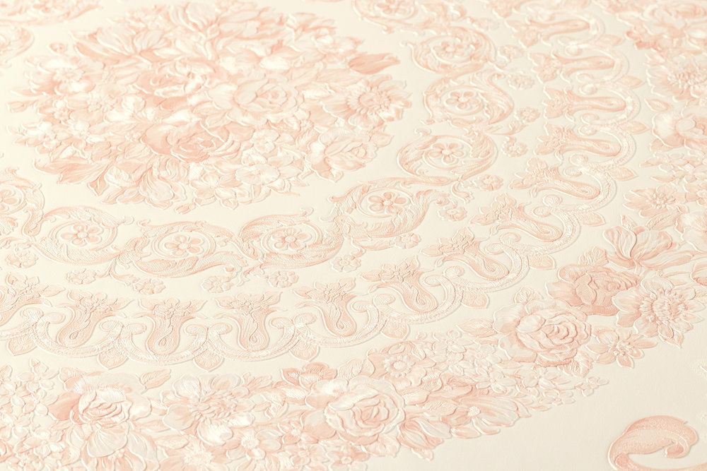 Graphical Baroque Metallic Pink Vinyl Wallpaper | Versace Home Heritage