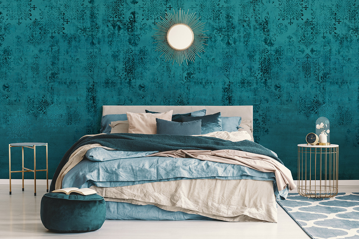 Striking Moroccan Teal Green Wallpaper Mural | Origin Morocco Haze