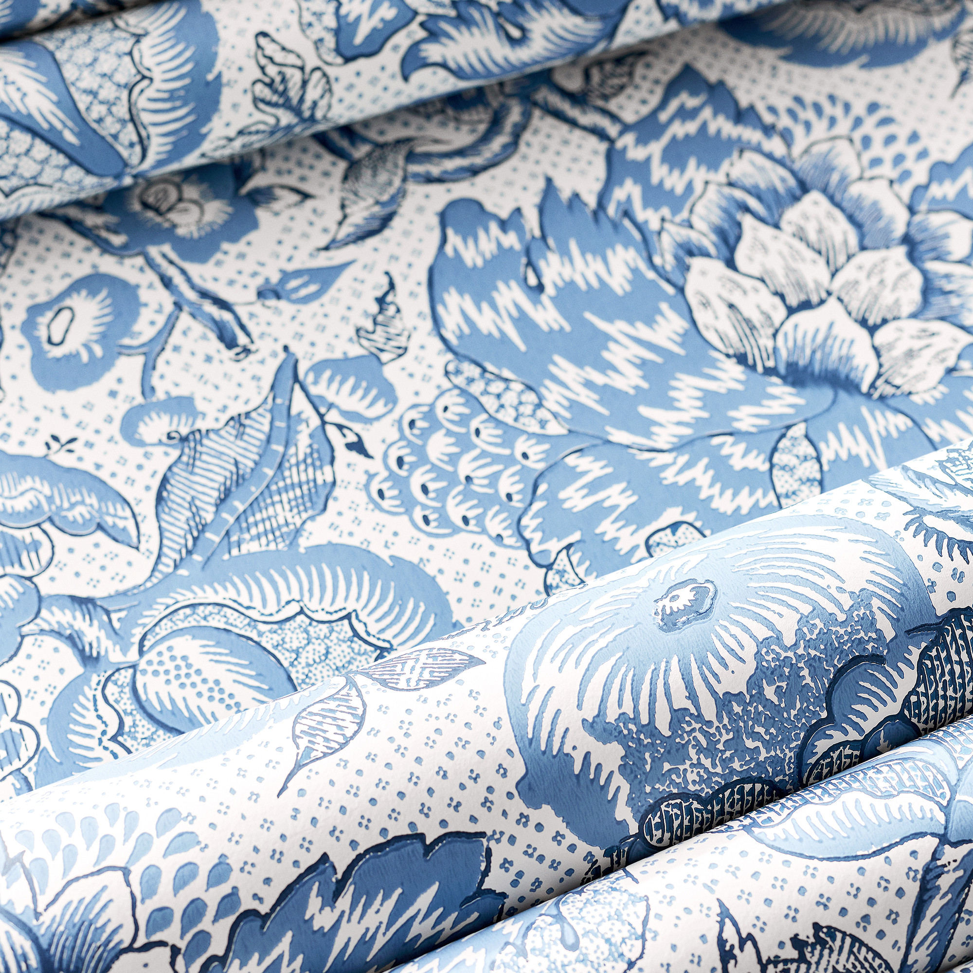 Large Scale Floral French Blue Wallpaper | Anna French Westmont
