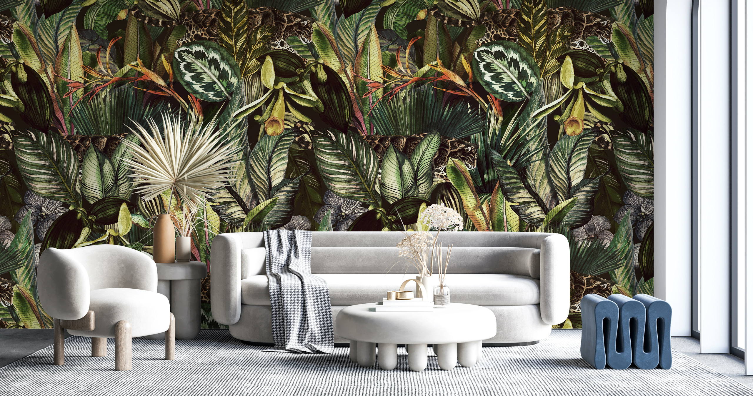 Borneo Clouded Leopard Tropical Leaves Wallpaper Mural