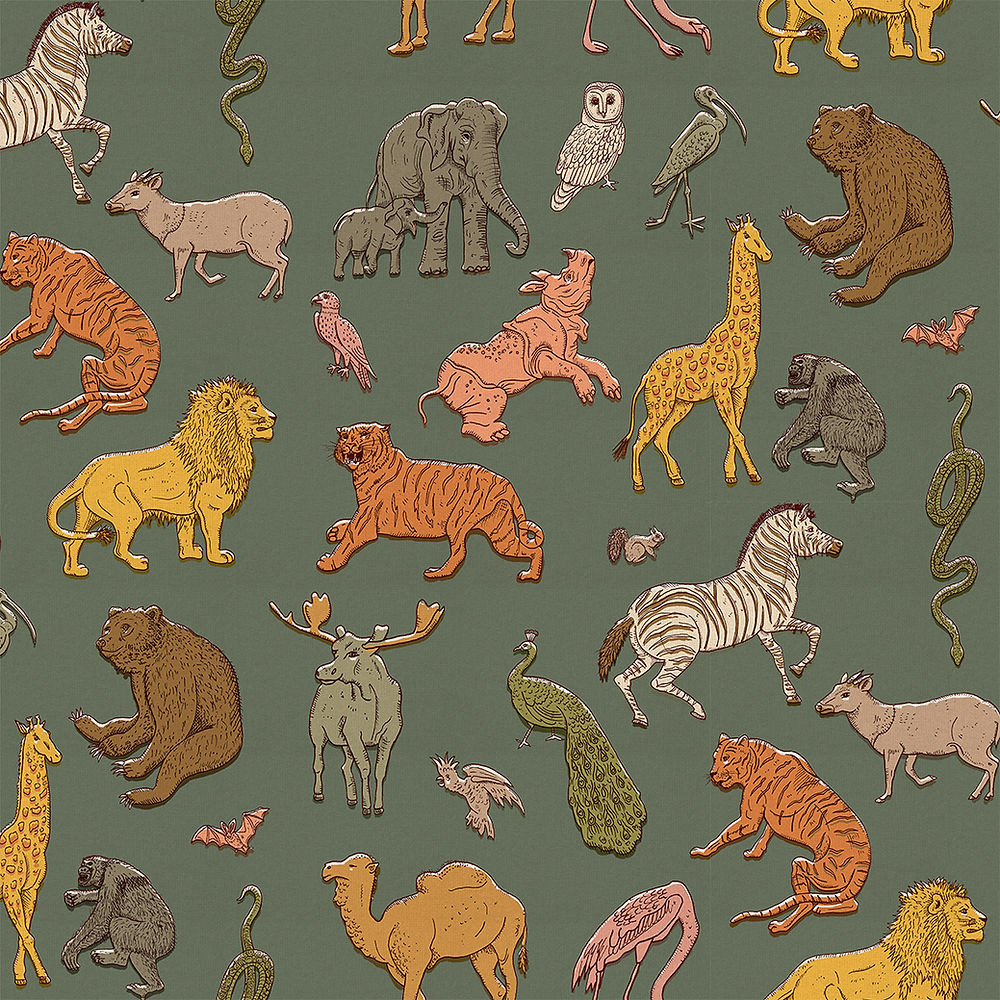 Wild Safari Animals Khaki Green Wallpaper | Wear The Walls Assemble