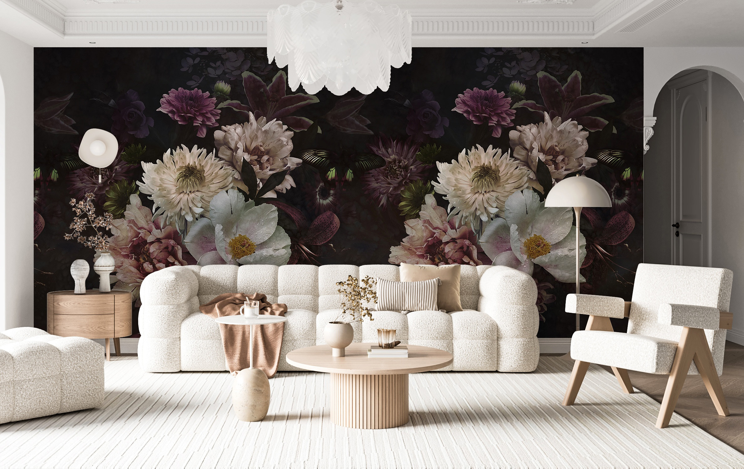 Moody Black Floral Large Scale Flowers Wallpaper Mural | Bedroom Wallpaper