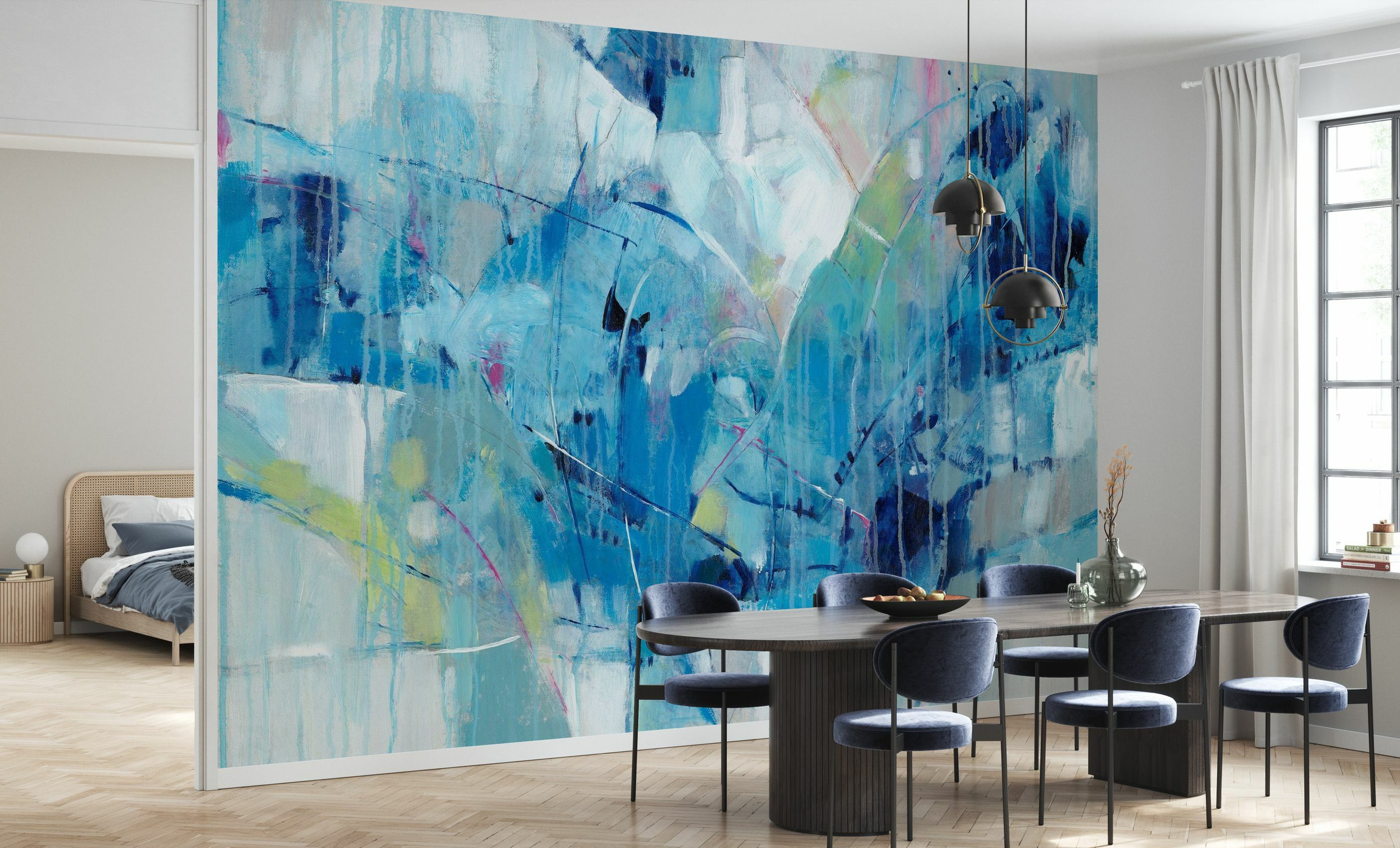 Ice Breaker Paint Effect Abstract Art Blue Wallpaper Mural