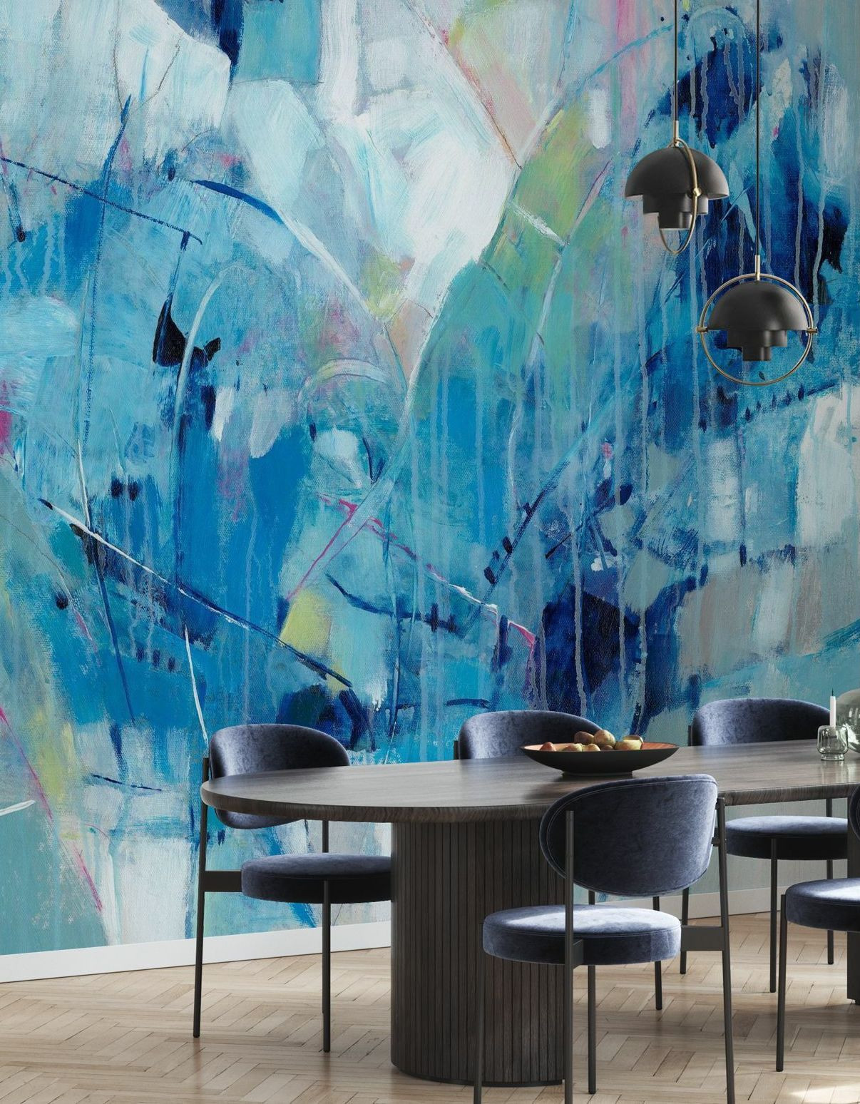 Ice Breaker Paint Effect Abstract Art Blue Wallpaper Mural