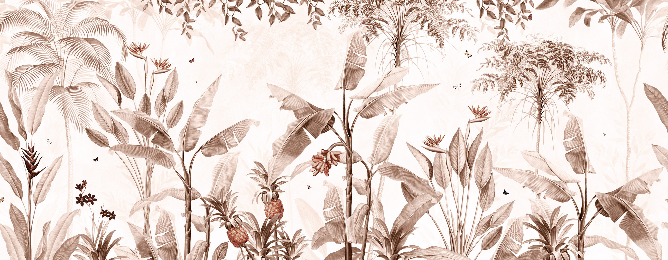 Tropical Jungle Designer Sepia Brown Wallpaper Mural | Nancy Newton Studio