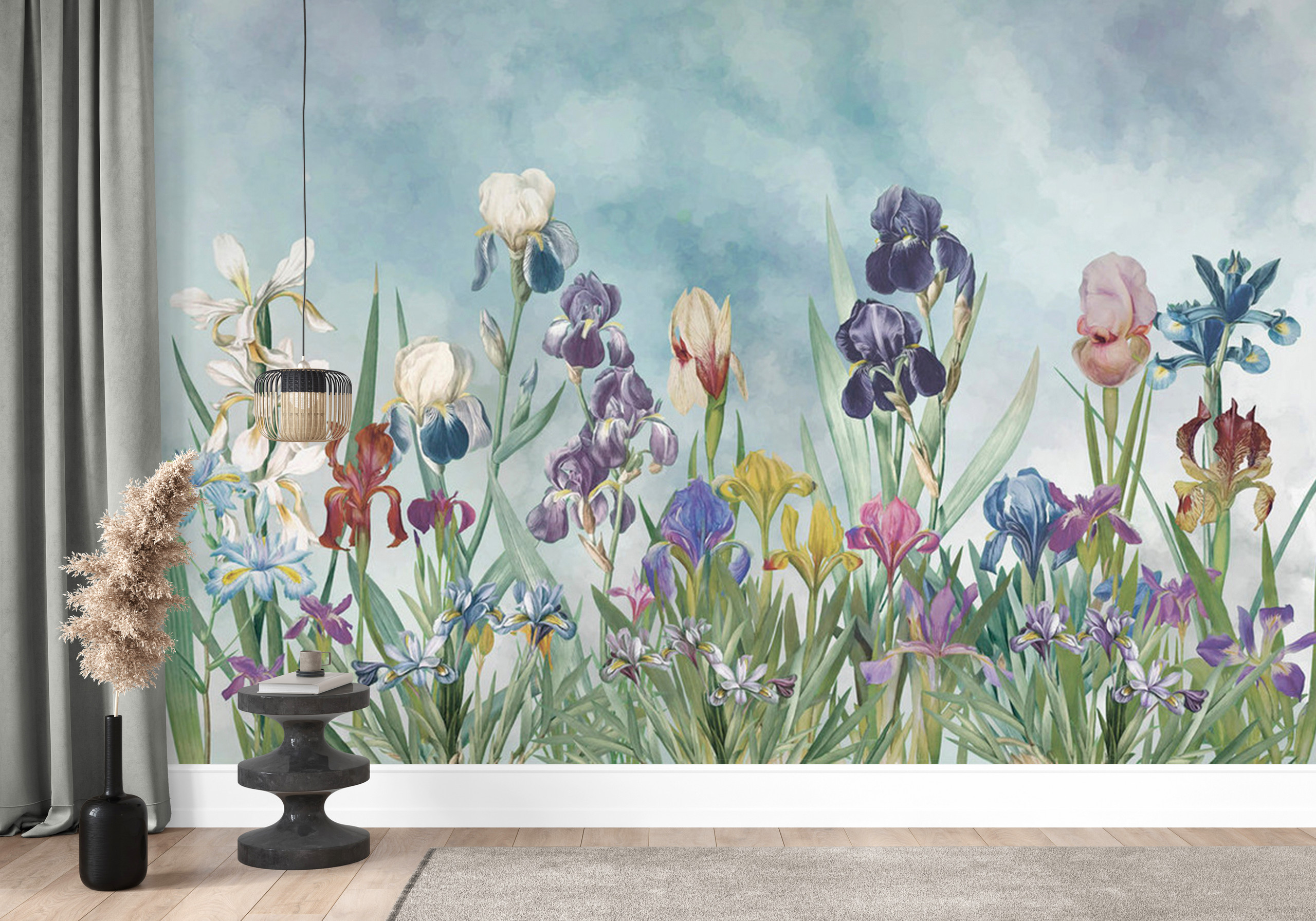Growing Iris Flowers Blue Multicolour Mural Vinyl Wallpaper | Imary By ...