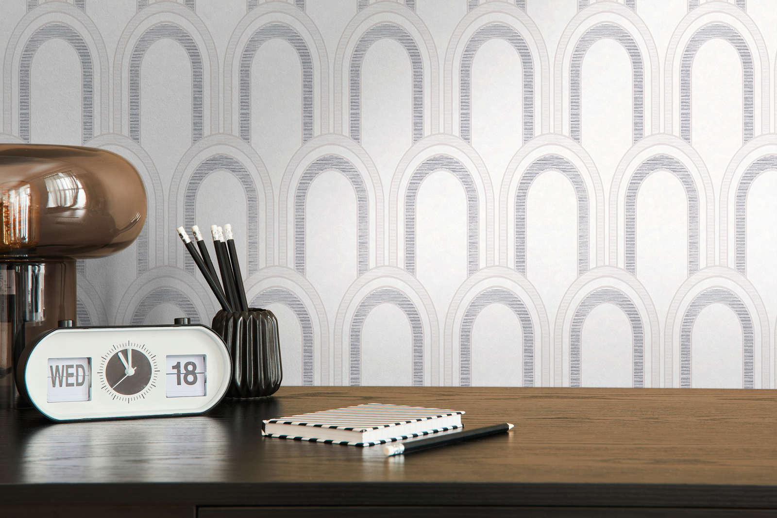 Geometric Metallic Arches Grey Wallpaper | Architects Paper Beaumaris