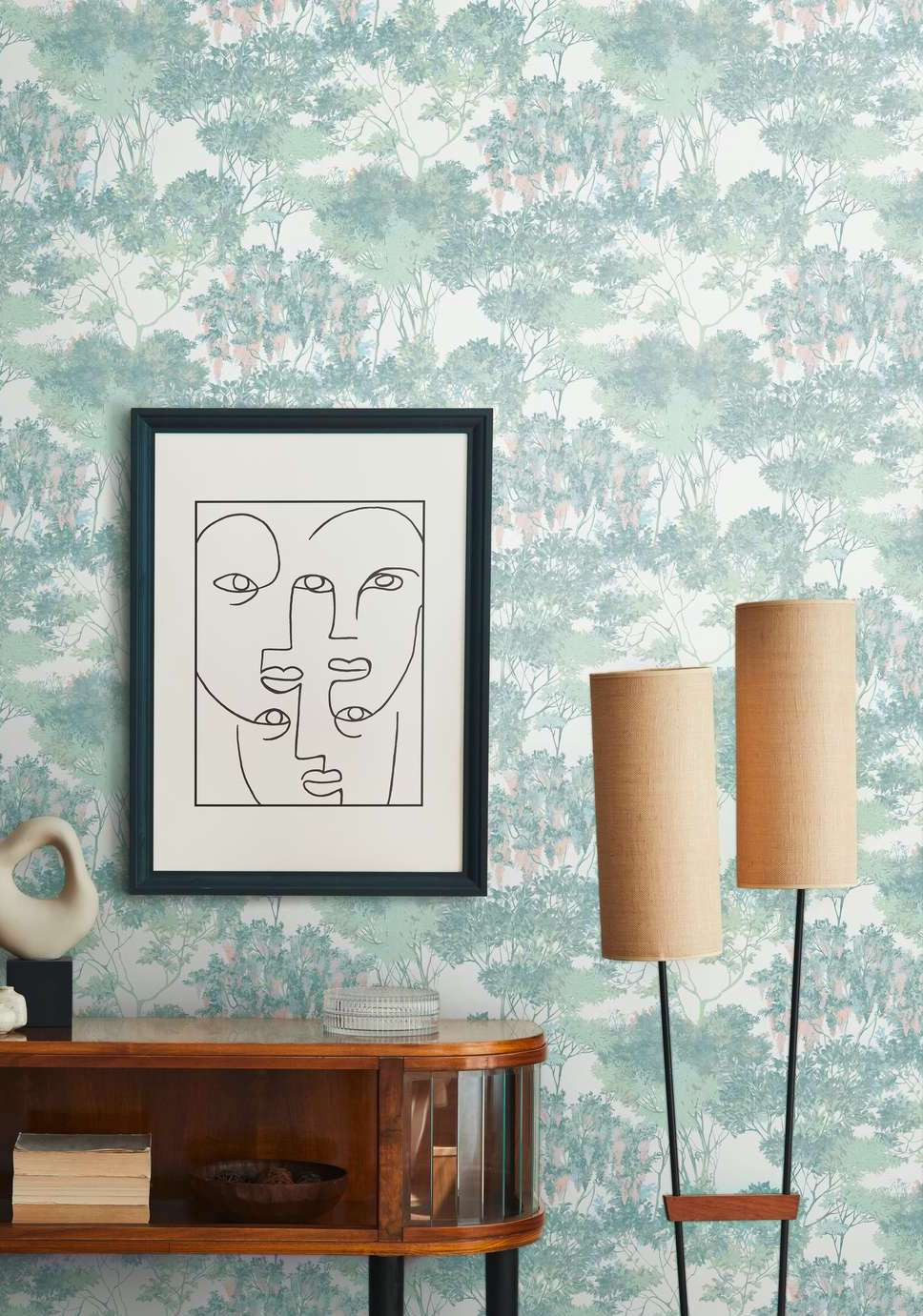 Large Scale Trees In The Night Sky Green Pink Wallpaper | Architects ...