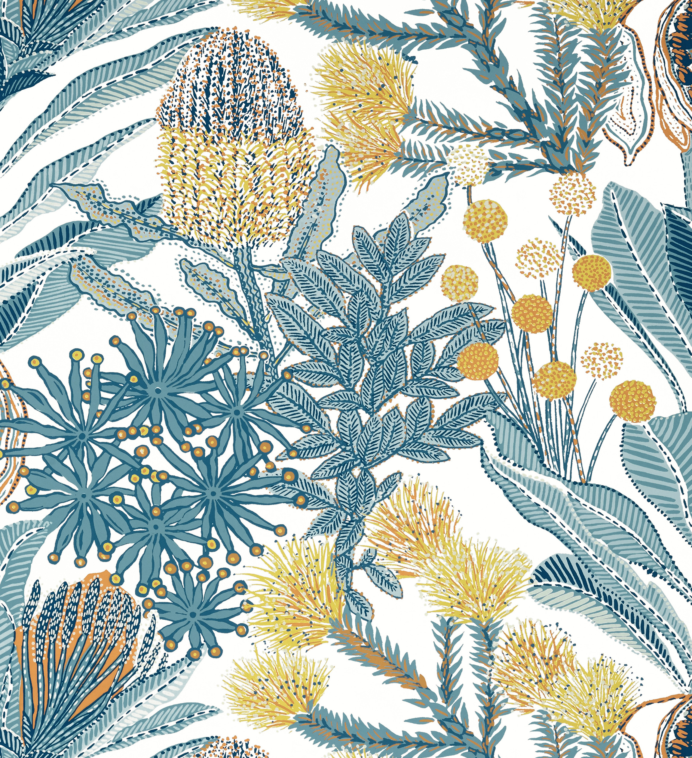 Botanical Australiana Florals Navy Blue Wallpaper | Thibaut Protea