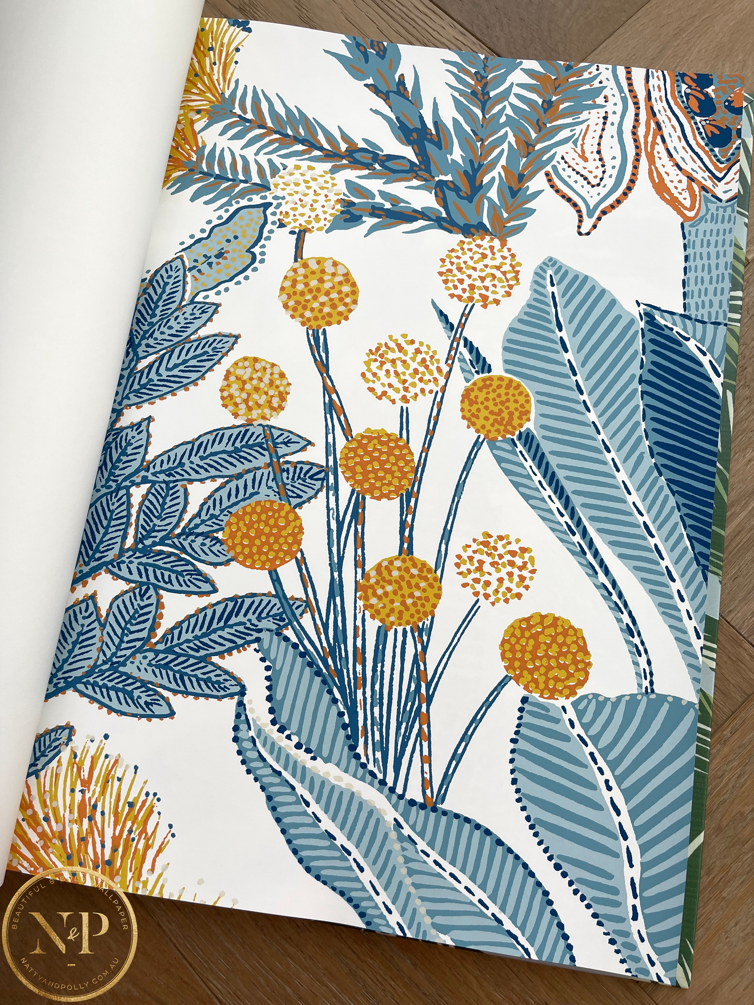 Botanical Australiana Florals Navy Blue Wallpaper | Thibaut Protea