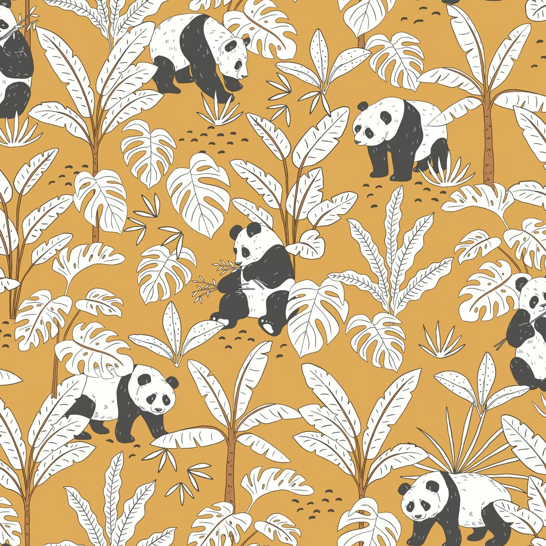 Childrens Pandas Amongst Trees Burnt Yellow Wallpaper | Caselio Se ...