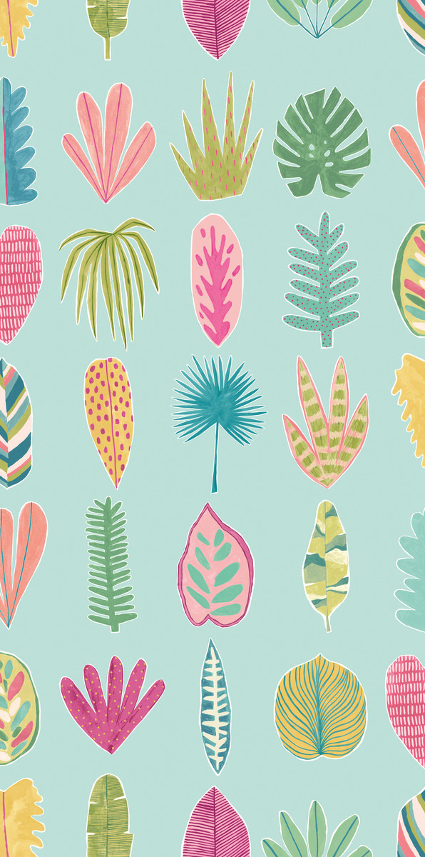 Unique Leaves Watercolour Effect Aqua Wallpaper | Ohpopsi Leaf Boogie