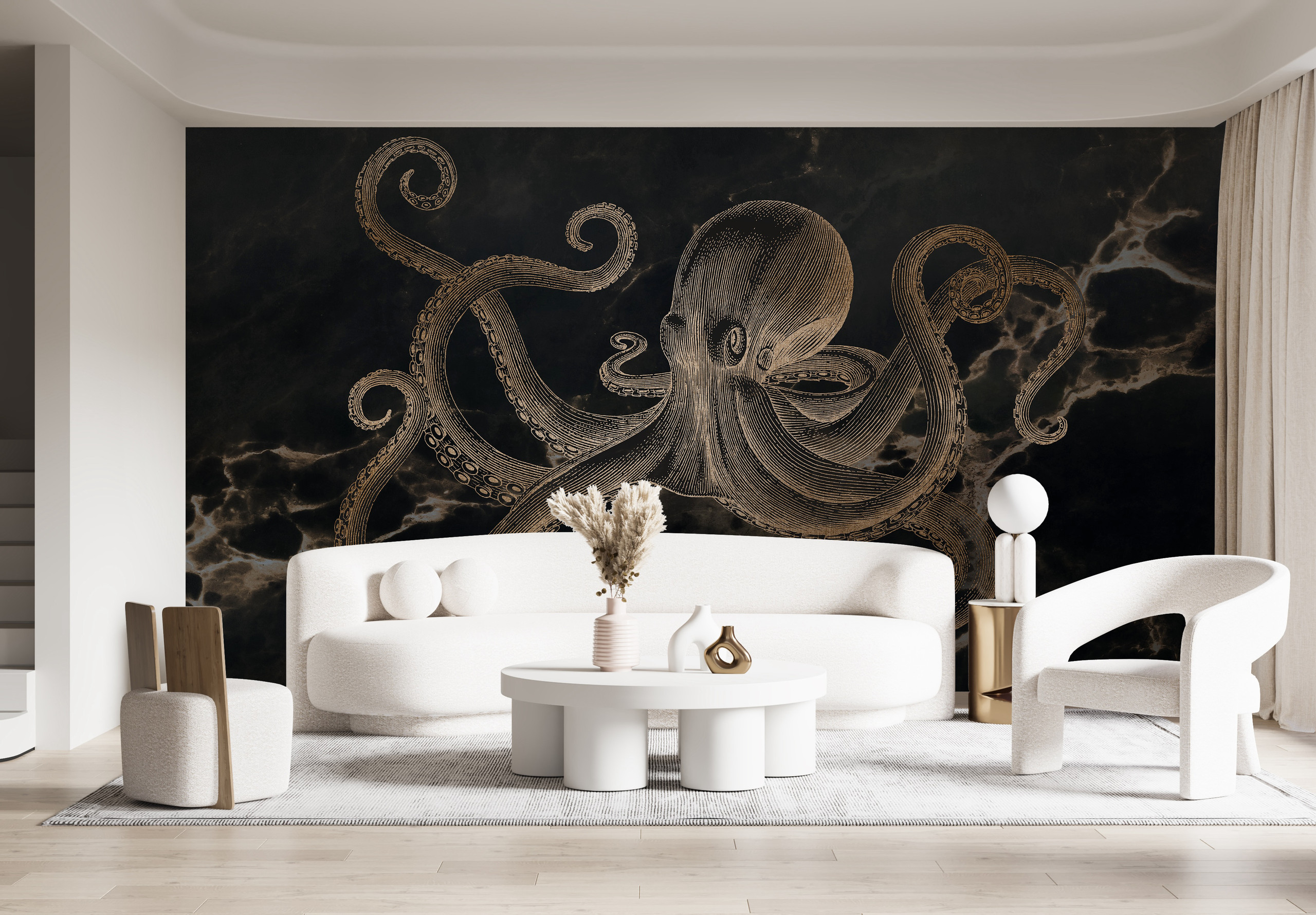 Black and Gold Marbled Giant Octopus Wallpaper Mural