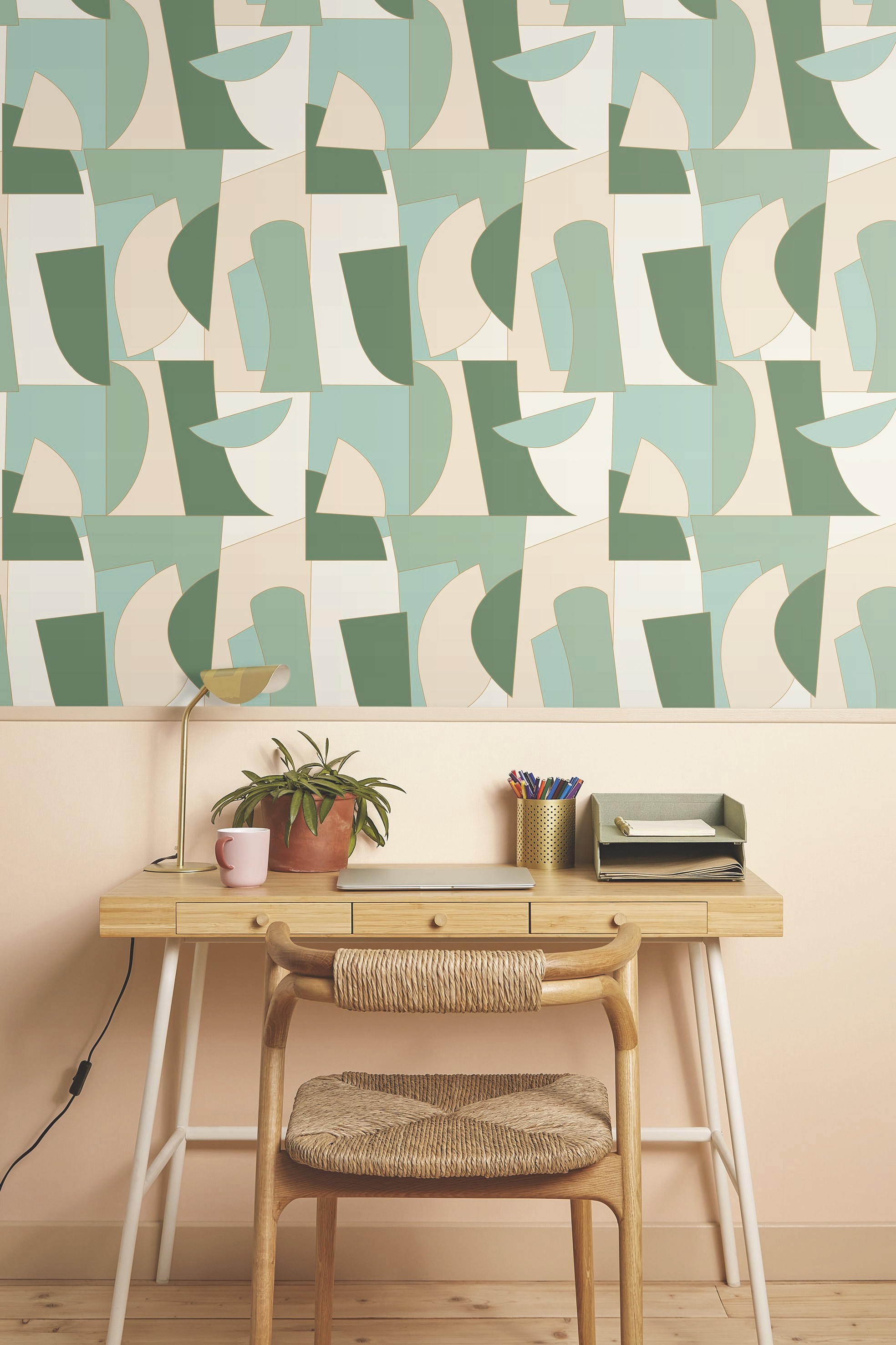 Abstract Geometric Pattern Green Vinyl Wallpaper | Caselio Figures