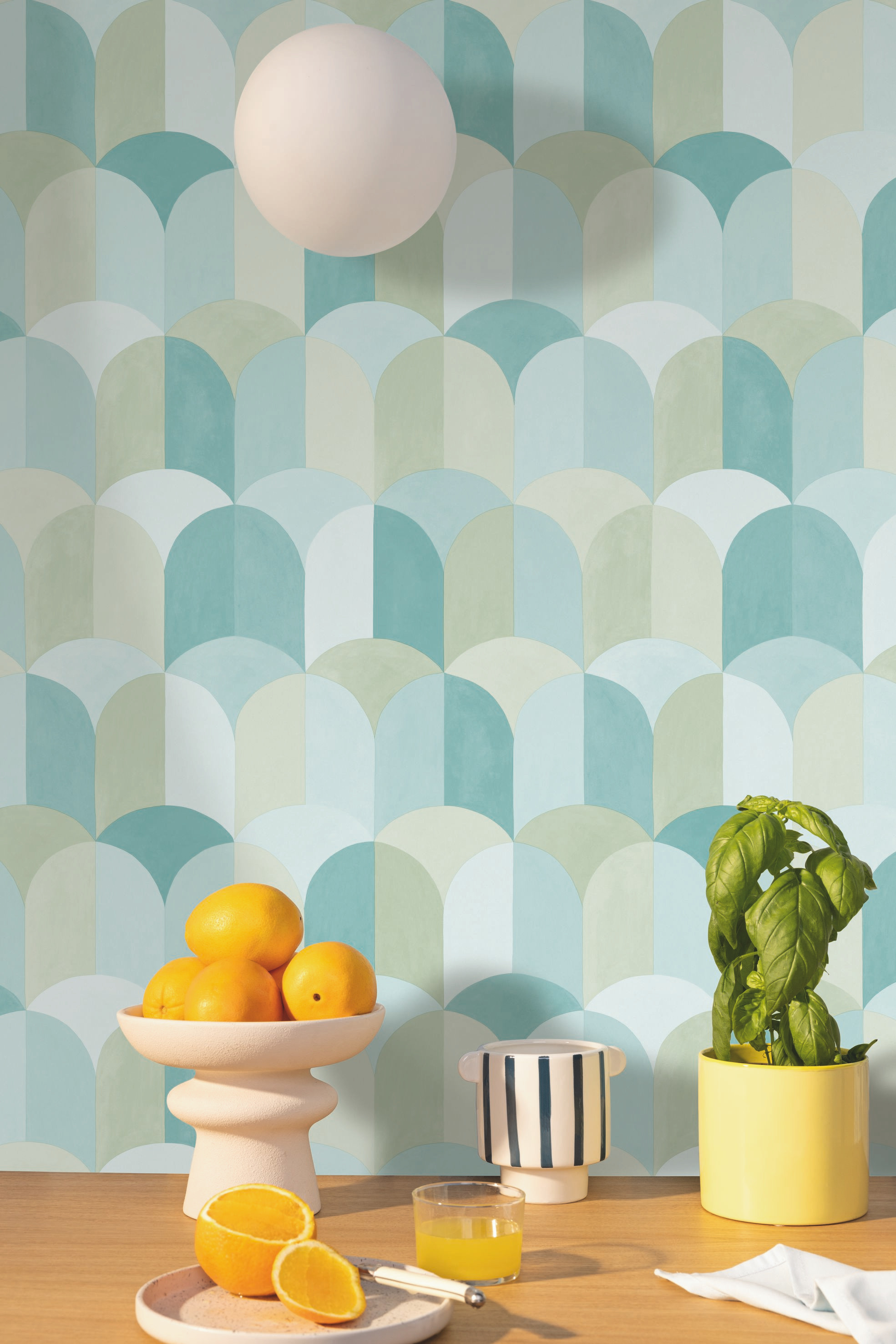 Geometric Arches Orange Terracotta Vinyl Wallpaper | Caselio Bandol