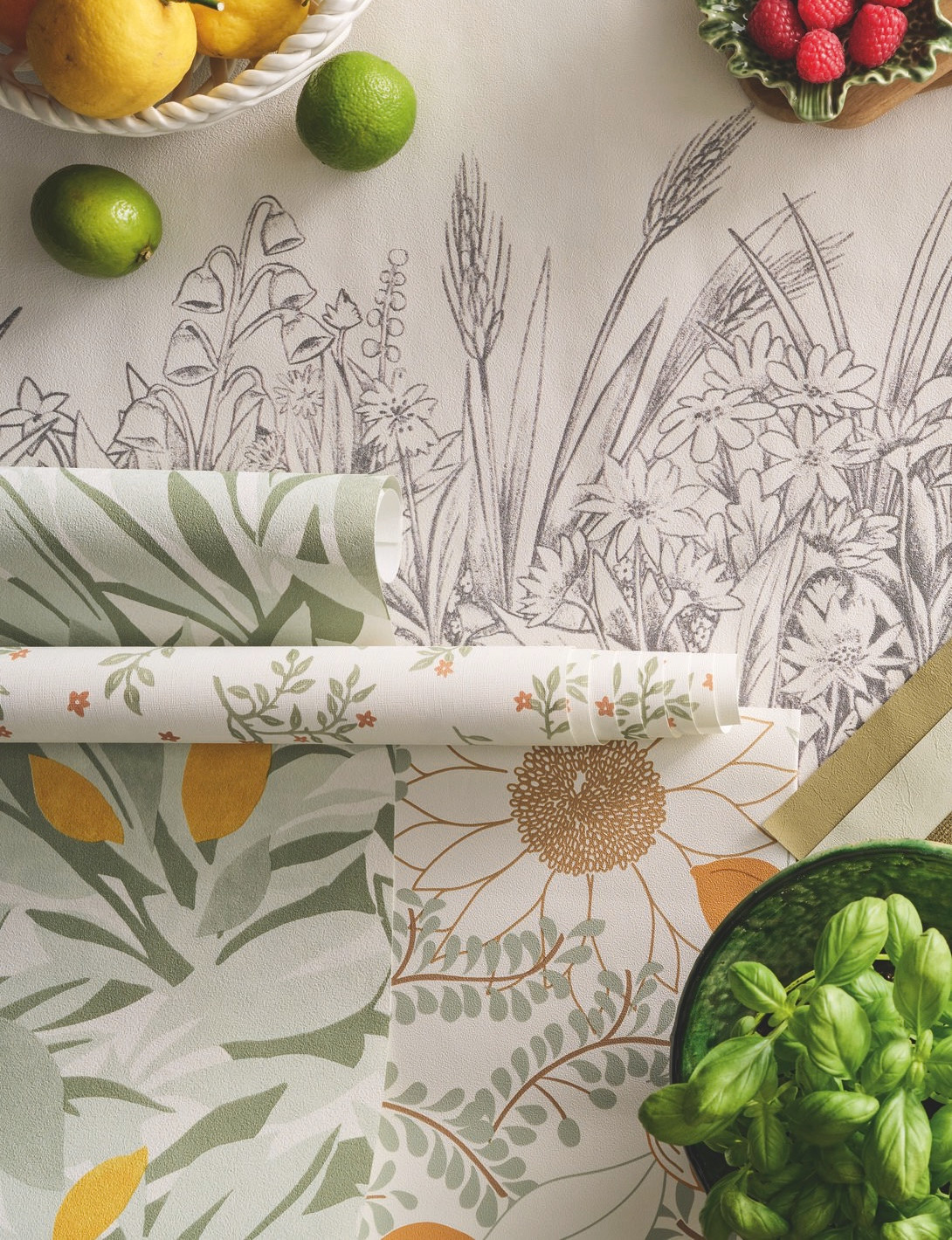 Lemon Tree Leaves And Foliage Khaki Green Vinyl Wallpaper | Caselio Cassis