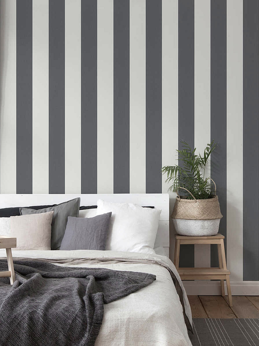 Large Striped Dark Grey Wallpaper | AS Creation Block Stripe