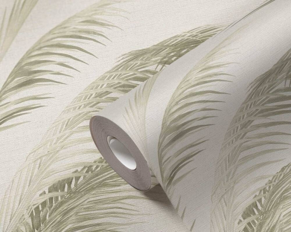 Textured Graceful Arching Fronds Cream Green Wallpaper | AS Creation ...