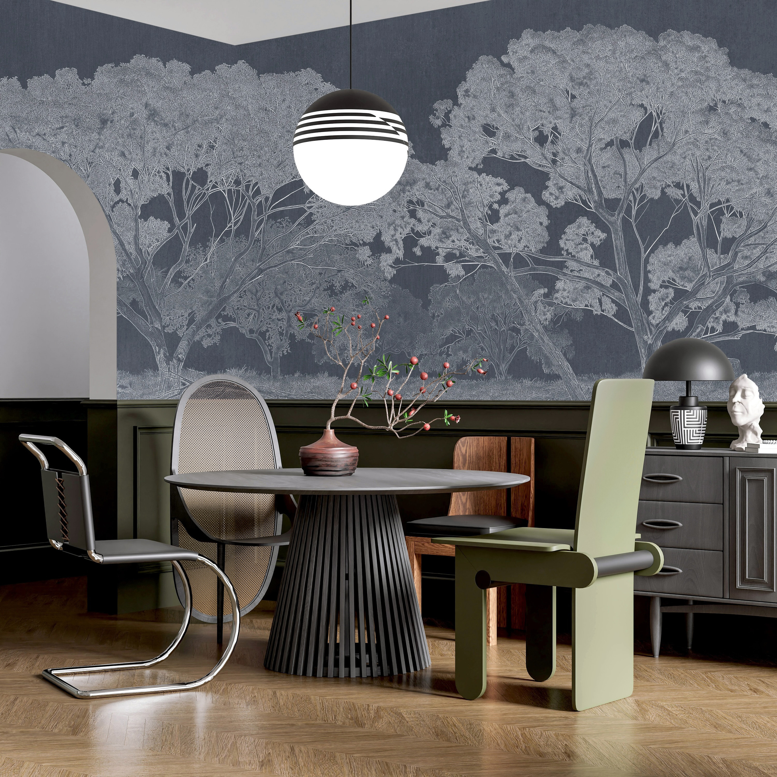 Navy Blue Australian Bush Eucalyptus & Acacia Trees Wallpaper Mural