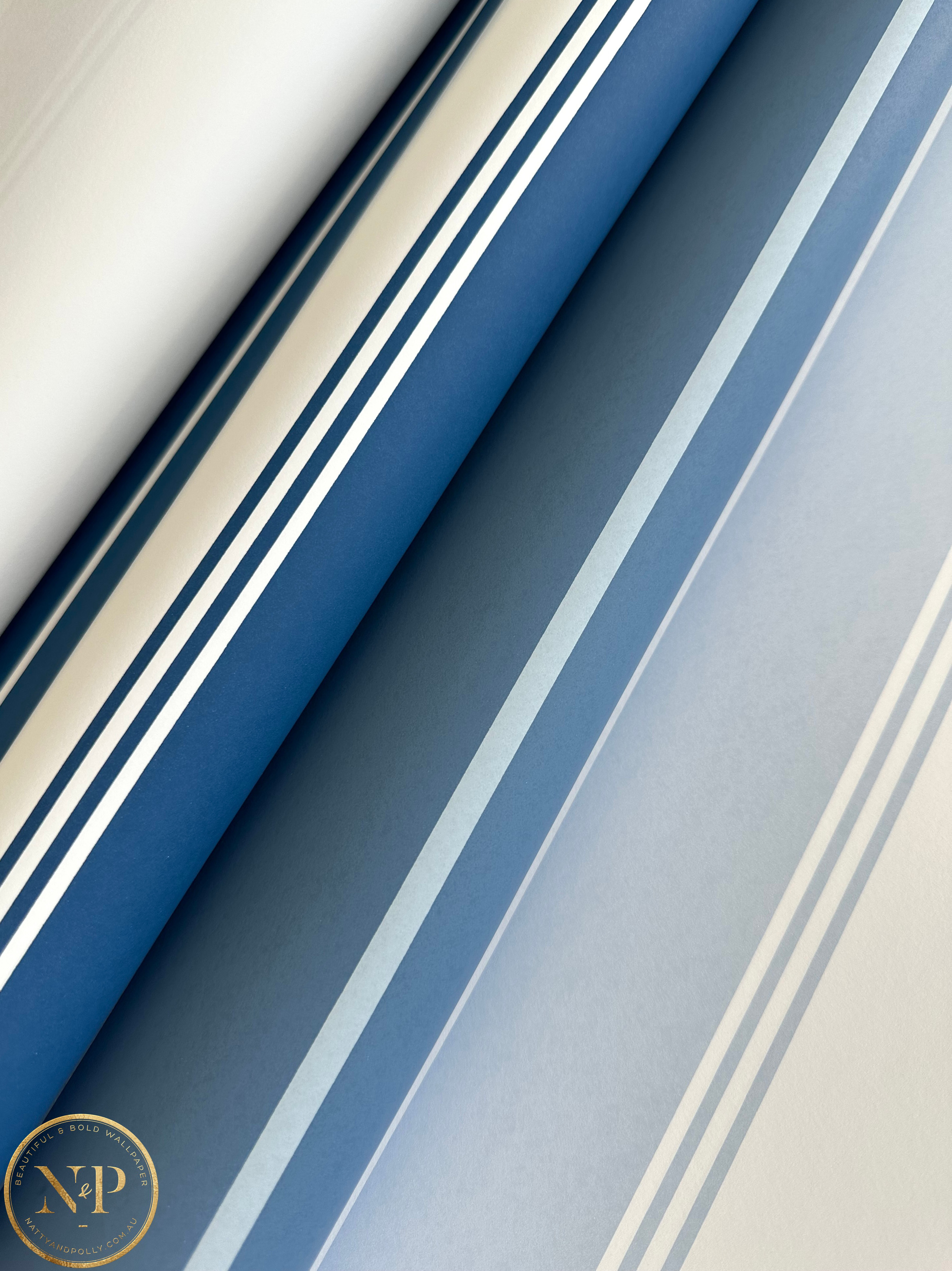 Classic Striped Navy Blue Wallpaper | Thibaut Norfolk Stripe