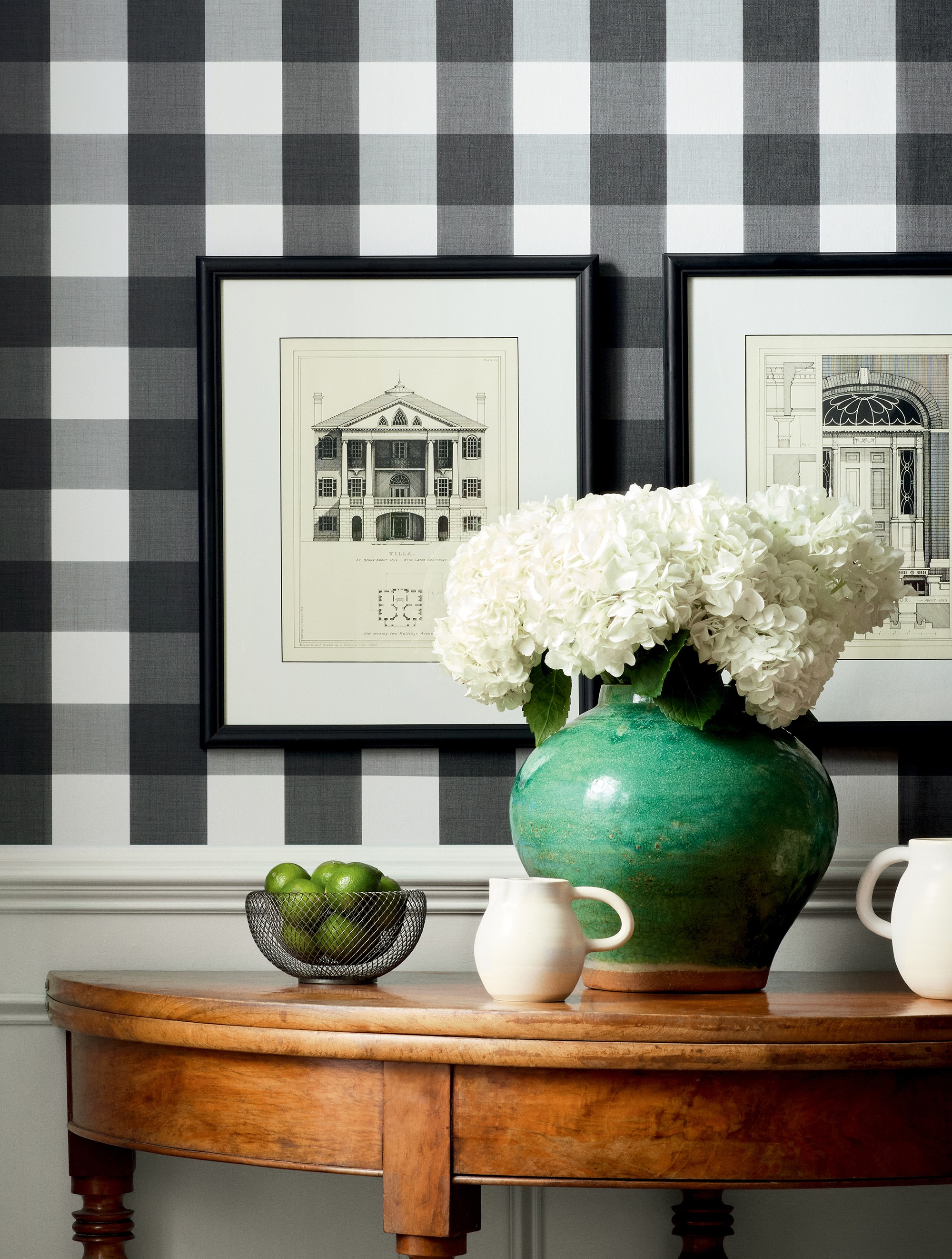 Large Scale Traditional Checkered Spa Blue Vinyl Wallpaper | Thibaut ...