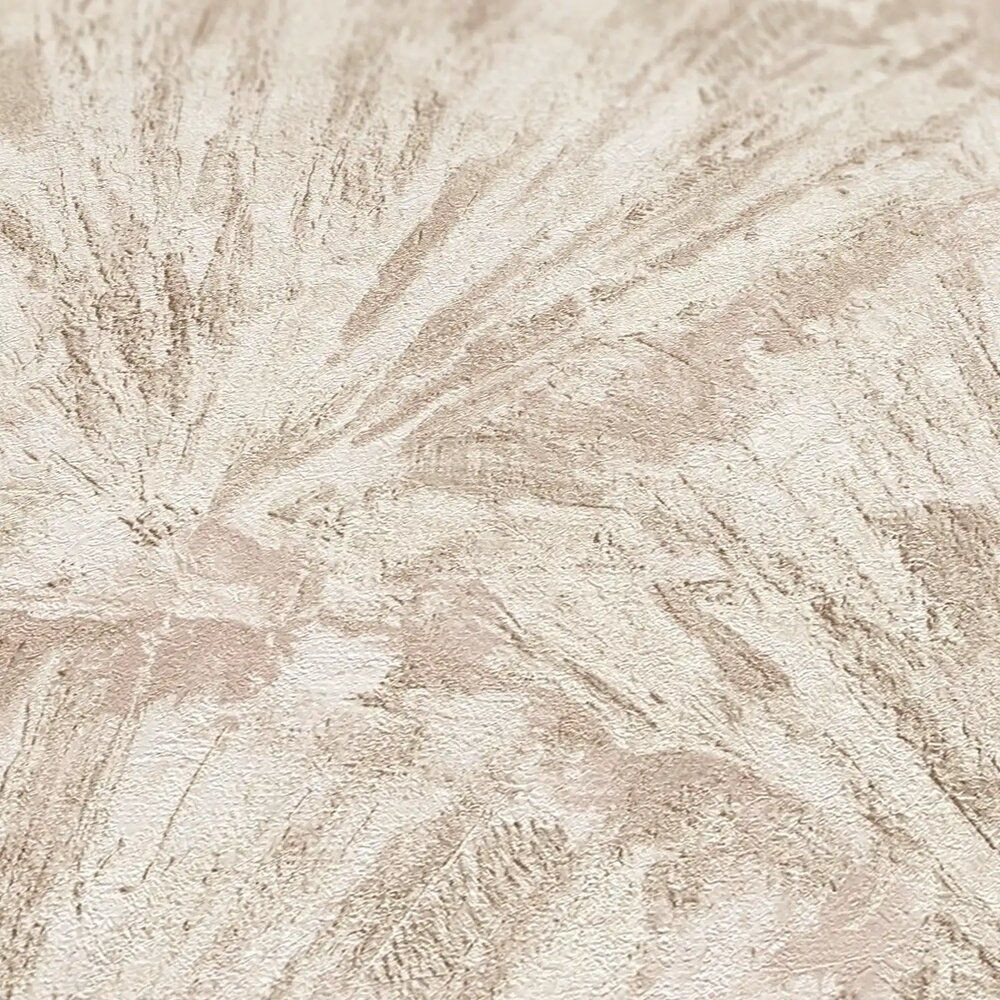 Metallic Cream and Beige Small Scale Fan Palm Textured Wallpaper ...