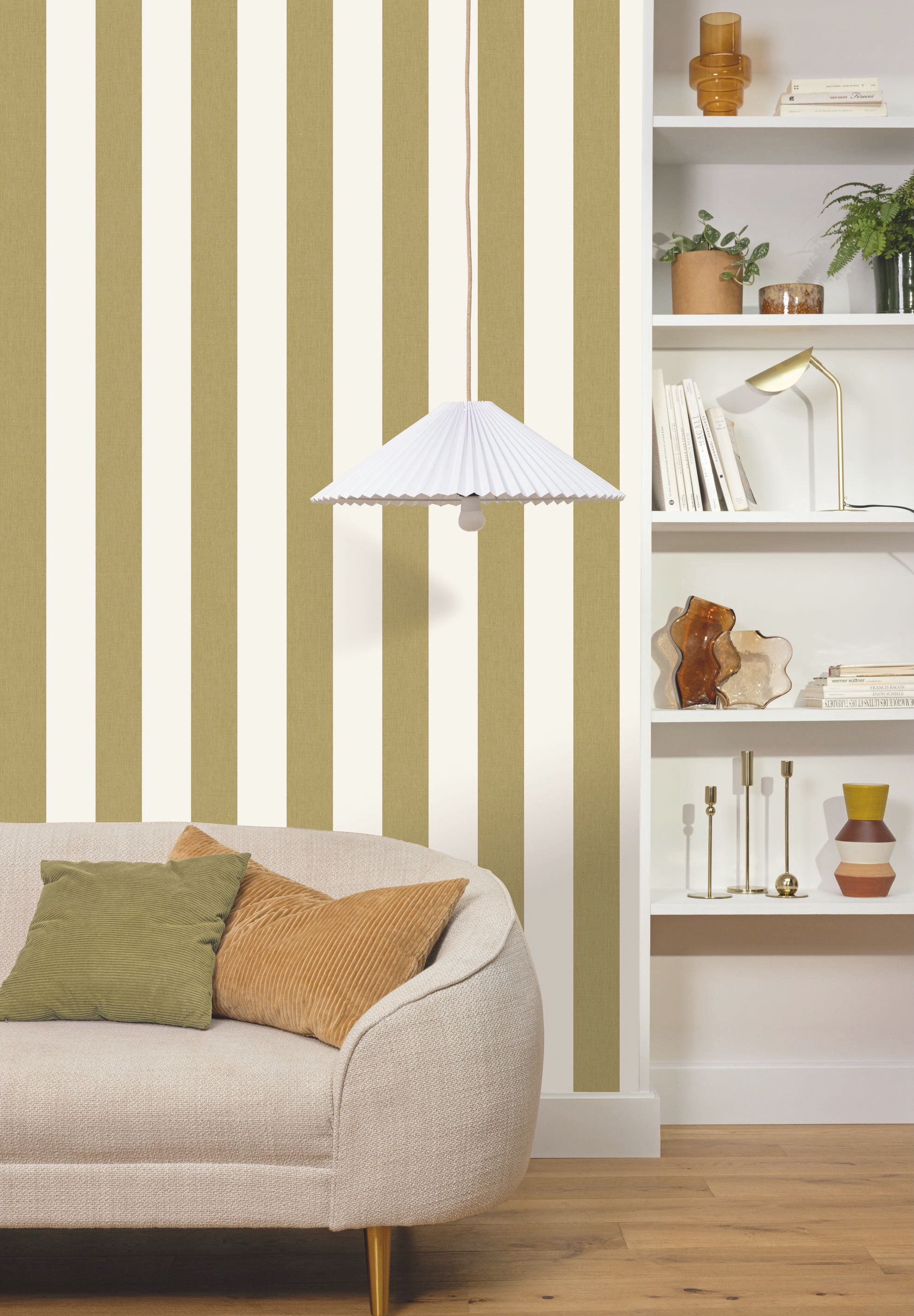 Textured Effect Traditional Striped Green Vinyl Wallpaper | Caselio ...