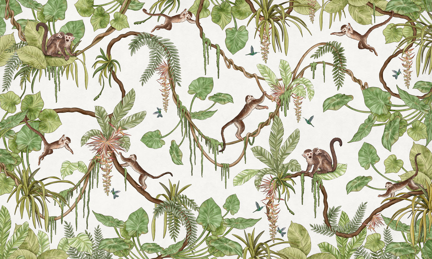 Mural - Playful Monkeys White (Per Sqm) - Natty and Polly Wallpaper ...