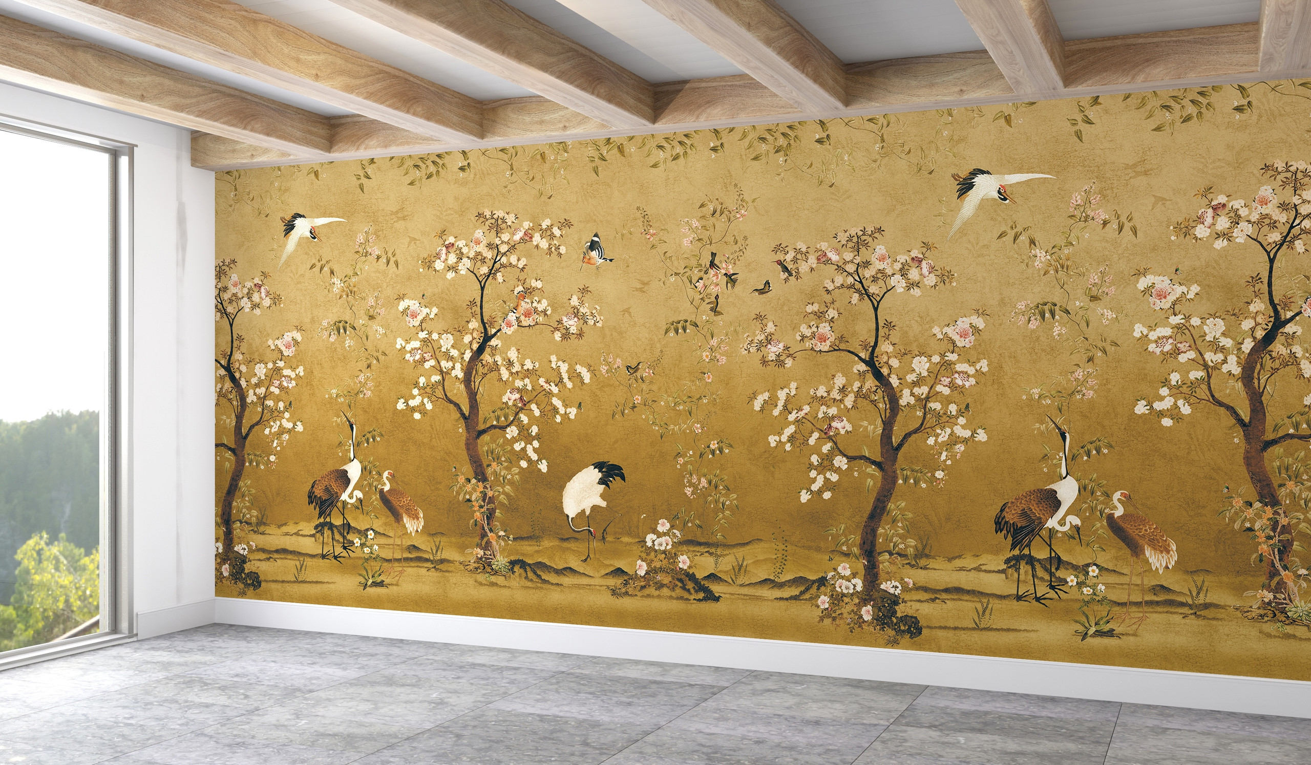 Mural - Lingering Garden Golden (Per Sqm) - Natty and Polly Wallpaper ...