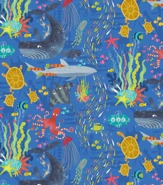 Childrens Under The Sea Ocean Critters Sharks Whales Lapis Blue ...
