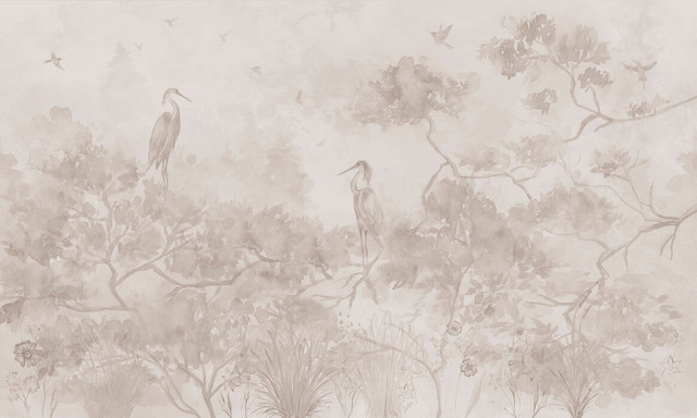 Up In The Trees Delicate Oriental Treetop Scene Scape Sepia Neutral ...