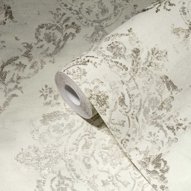 Rustic Effect Damask Cream Gold Wallpaper | AS Creation Rustic Damask