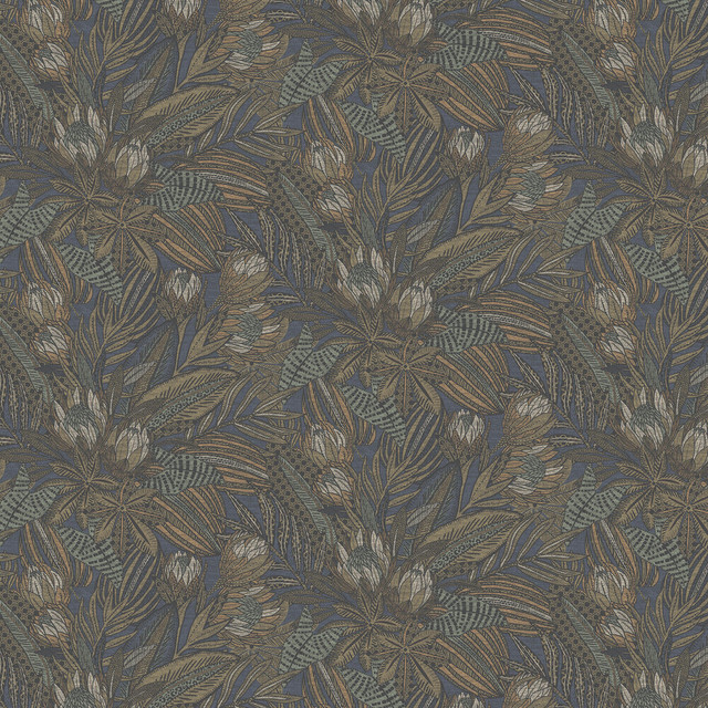 Proteas Flowers Leaves Lightly Textured Effect Navy Blue Wallpaper | Susara