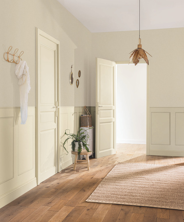 Plain Linen Effect Subtle Texture Natural Beige Vinyl Wallpaper | Caselio