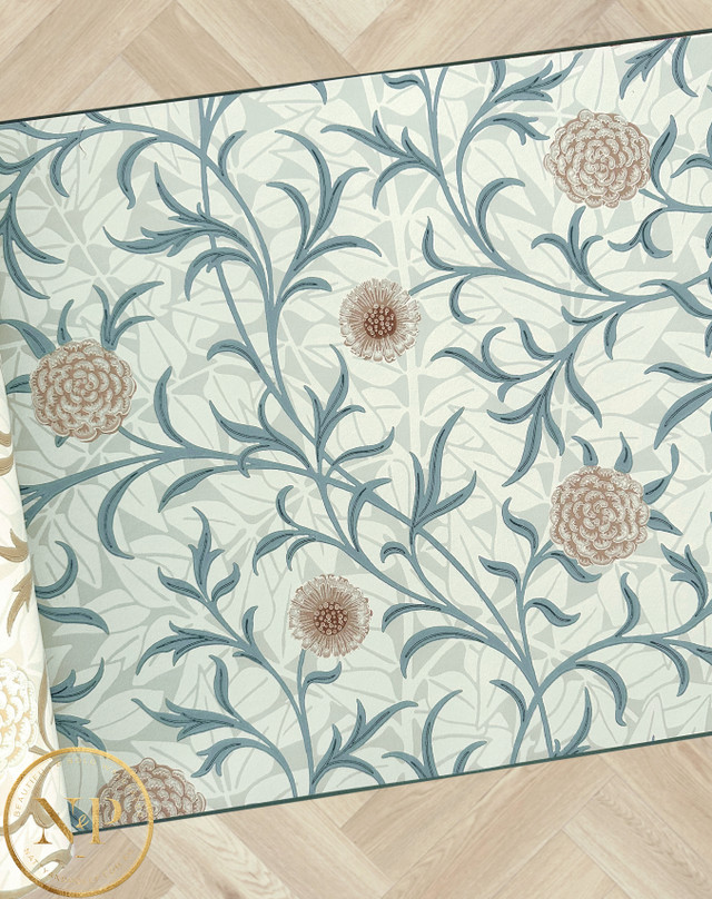 Trailing Leaves Marigold Flowers Grey Green Wallpaper | Morris & Co Scroll