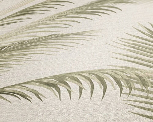 Textured Graceful Arching Fronds Cream Green Wallpaper | AS Creation ...
