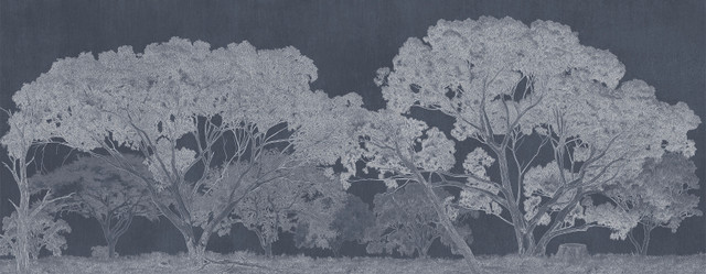 Navy Blue Australian Bush Eucalyptus & Acacia Trees Wallpaper Mural