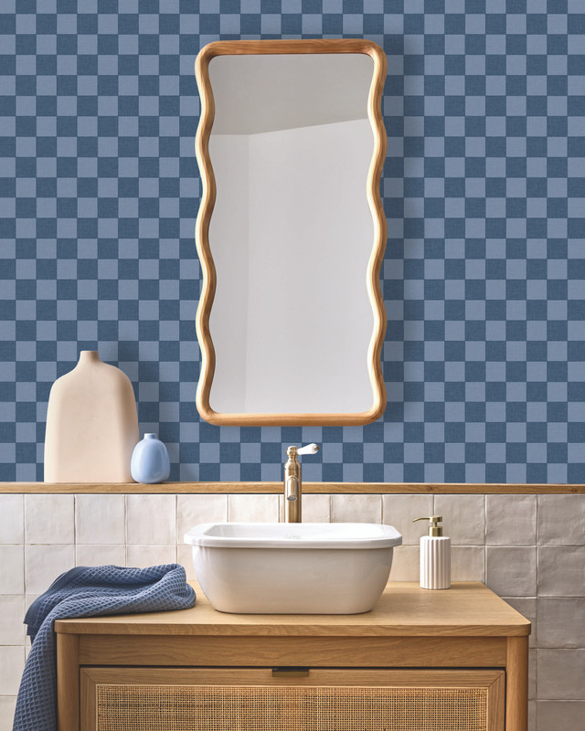 Bright Checkered Denim Blue Vinyl Wallpaper | Caselio Checks
