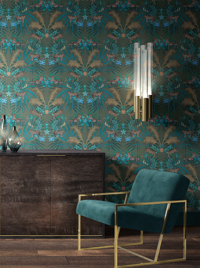 Golden Jungle Palms Green Wallpaper | Graduate Collection Leopard Luxe